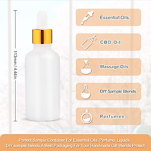 6 Pack,Frosted Glass Dropper Bottle for Essential Oils,Empty Glass Liquid Holder With Glass Eye Dropper,Golden Caps Travel Perfume Cosmetic Container-Pipette&Funnel included (50ml/1.7 fl oz)