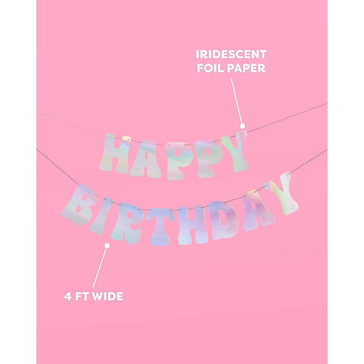 xo, Fetti Iridescent Happy Birthday Foil Banner - 5 Ft. | Bday Party Decorations, 70s Cool Birthday Decor, Sweet 16, 21st
