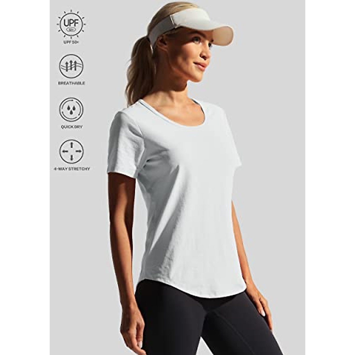 Hiverlay Workout Shirts for Women Short Sleeve Scoop Neck Tops Athletic Quick Dry Gym T-Shirts Yoga Running Tee White XXXL