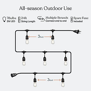 Brightech Ambience Pro - Waterproof LED Outdoor String Lights - 7 Hanging, 2W Dimmable Vintage Edison Bulbs, 24 Ft Commercial Grade Patio Lights Create Cafe Christmas Ambience in Your Backyard