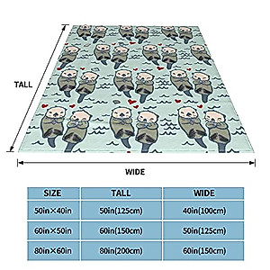 Premium Sea Otters Throw Blankets for Boys Girls,Cute Funny Sea Otter Couple on Blue Blankets for Couch Bed Sofa,Luxury Fuzzy Plush Fluffy Soft Fleece Blankets and Throws for Adults Kids,50"X40"