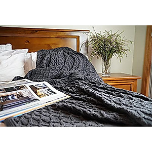 Knit Throw Blanket 60 x 50 inches | 100% Organic Cotton – GOTS Certified | Couch and Bed Throw Blankets | Knitted Throws | Adult Cable Knit (60 x 50 in, Charcoal)