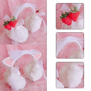 kaixinbukaixin Ear Muffs Cat Ear White Strawberry Black Lolita Cute Ear Muffs Winter Ear Warmers Faux Fur Outdoor Ear Covers,White Strawberry