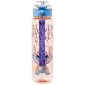 Silver Buffalo Disney Lilo and Stitch Chilled Vibes Plastic Water Bottle with Locking Lid, Strap, and Straw, 33 Ounces