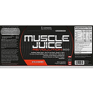 Ultimate Nutrition Muscle Juice Revolution 2600, Lean Muscle Mass Gainer Protein Powder with Glutamine, Whey Protein Isolate for Weight Gain, Time Release Carbohydrates, 11.1 Pounds, Strawberry