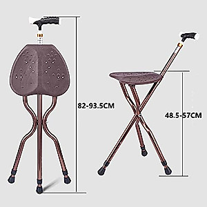 Walking Crutches Tripod Crutch Chair for Seniors Five Gears Height Adjustable Crutch Stool with Seat Large Double Arc Reinforcement Support Folding Cane for Men Women Lightweight Walking Aid