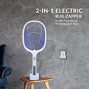 2 in 1 Electric Bug Zapper, Mosquitoes Trap Lamp & Racket, USB Rechargeable Electric Fly Swatter for Home and Outdoor Powerful Grid 3-Layer Safety Mesh Safe to Touch, Pack of 4