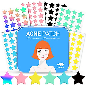 LitBear Acne Patch with Tea Tree & Centella Oil, 168 Hydrocolloid Dots in 6 Colors for Face - Cute Star Pimple Stickers