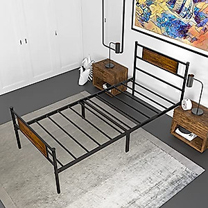 Weehom Twin Bed Frame with Headboard, 12.7 Inch Metal Platform Bed Frames No Box Spring Needed, Black Single Bed Heavy Duty Steel Slat Support,Easy Assembly