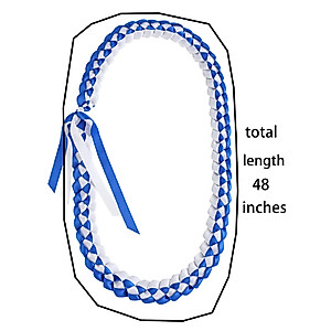 TFTAFAN Graduation Lei Graduation Ribbon Lei Necklace 2023 Graduation Necklace Braided Necklace Graduation Gift Party Accessories for Women and Men (blue and white, 12)