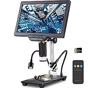 Soldering Microscope, 10.1-inch LCD Digital Microscope Coin Microscope, Compatible with Windows/OS/TV, Supports 1080P Video Record, HDMI Digital Microscope for Adults with Station, 32GB TF Card