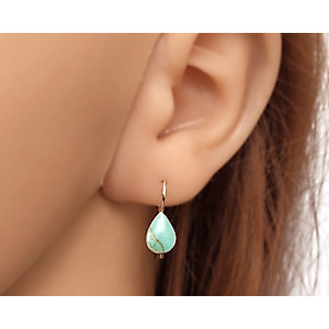 Handmade Turquoise Dangle Earrings, 925 Sterling Silver, Pear Shape 11x8mm Reconstructed Turquoise Gemstone Drop Earrings for Women, Tarnish & Water Resistant, By MiYa Jewelry Creations