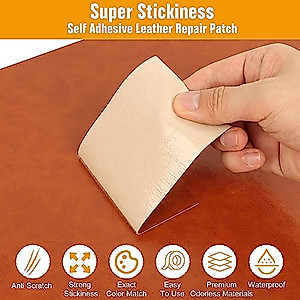ILOFRI 17x60 Inch Smooth Leather Repair Patch Tape for Car Seat, Self Adhesive Leather and Vinyl Repair Patch Kit for Furniture, Couches, Upholstery, Interior, Boat Seat, Sofa - Brown