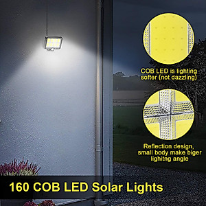 Flaow Solar Lights Outdoor, 2 Pack 320 COB LED Wired Motion Sensor Security Flood Light with 16.4Ft Cable, Adjustable 3 Modes, IP65 Waterproof Wall Lights for Garage Garden Yard(5800K)