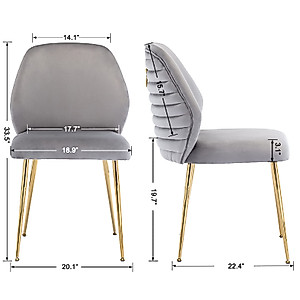 ZHENGHAO Velvet Dining Chairs Set of 2, Mid Century Upholstered Dining Room Accent Chairs Modern Comfy Tufted Side Chair with Gold Legs and Ring Pull for Kitchen Living Room Bedrooms (Grey 2pcs)
