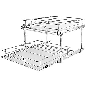 VEVOR 2 Tier 16"W x 21"D Pull Out Cabinet Organizer, Heavy Duty Slide Out Pantry Shelves, Chrome-Plated Steel Roll Out Drawers, Sliding Drawer Storage for Inside Kitchen Cabinet, Bathroom, Under Sink