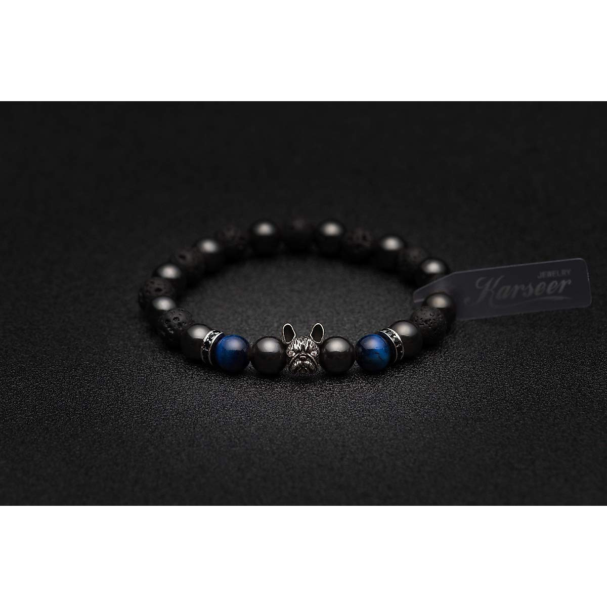 Karseer Diffuser Bracelets, Dog Lover Natural Magnetic Hematite and Lava Rock Energy Balance French Bulldog Theme Anxiety Healing Bracelet Aromatherapy Diffuser Bracelet for Women and Men