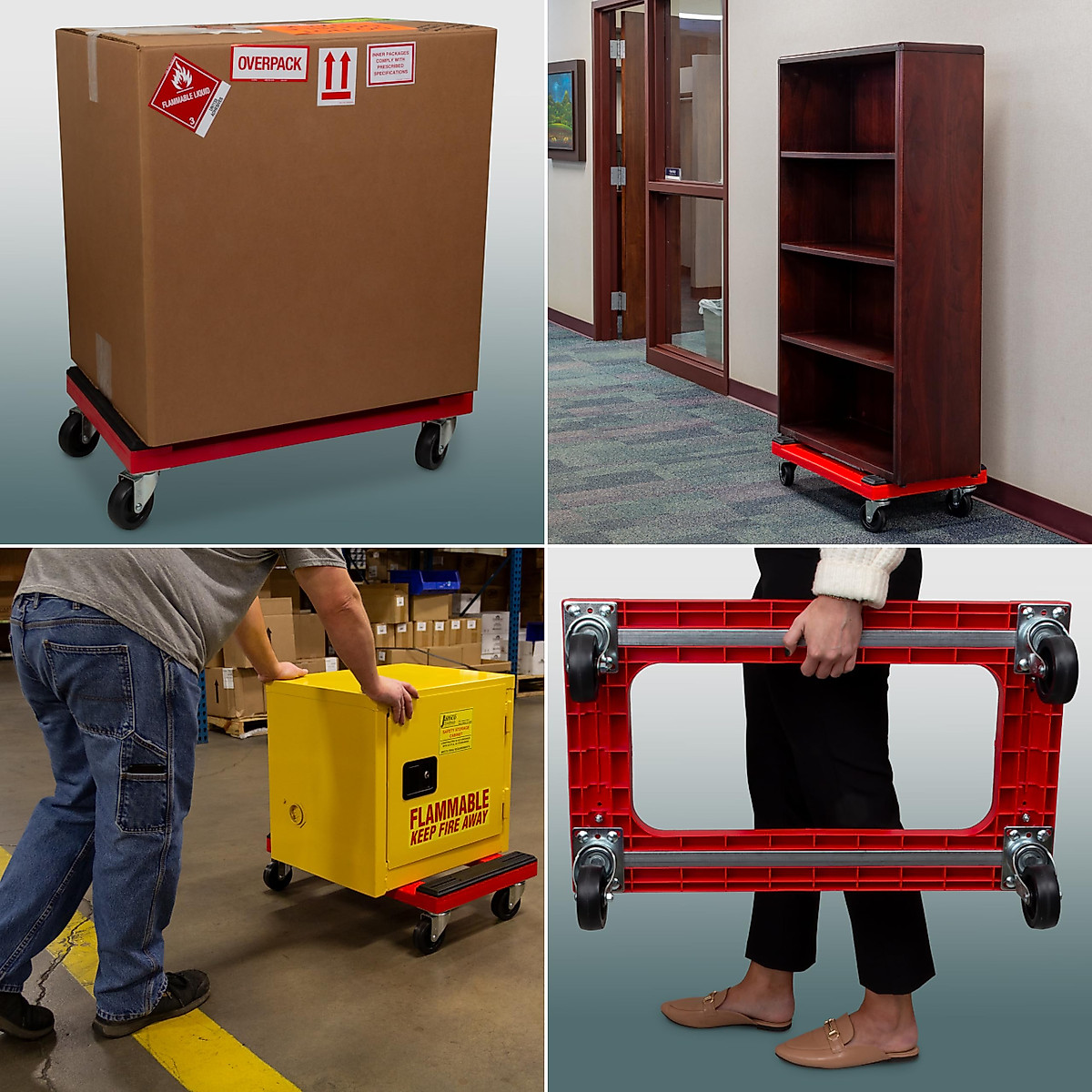 Akro-Mils RMD3018RC4PAR Plastic 4-Wheel Furniture Dolly with Steel-Reinforced Frame and 4-Inch 4-Way Swivel Casters, 1200 Lbs Capacity, 18-Inch x 30-Inch, Red