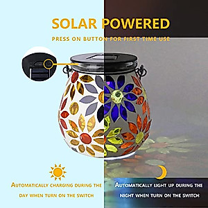 Afirst Mosaic Solar Lanterns Outdoor - Glass Hanging Solar Lights Hollow Out Waterproof Table Lamp Outdoor Decorative for Garden, Patio, Holiday Party Outdoor Decoration