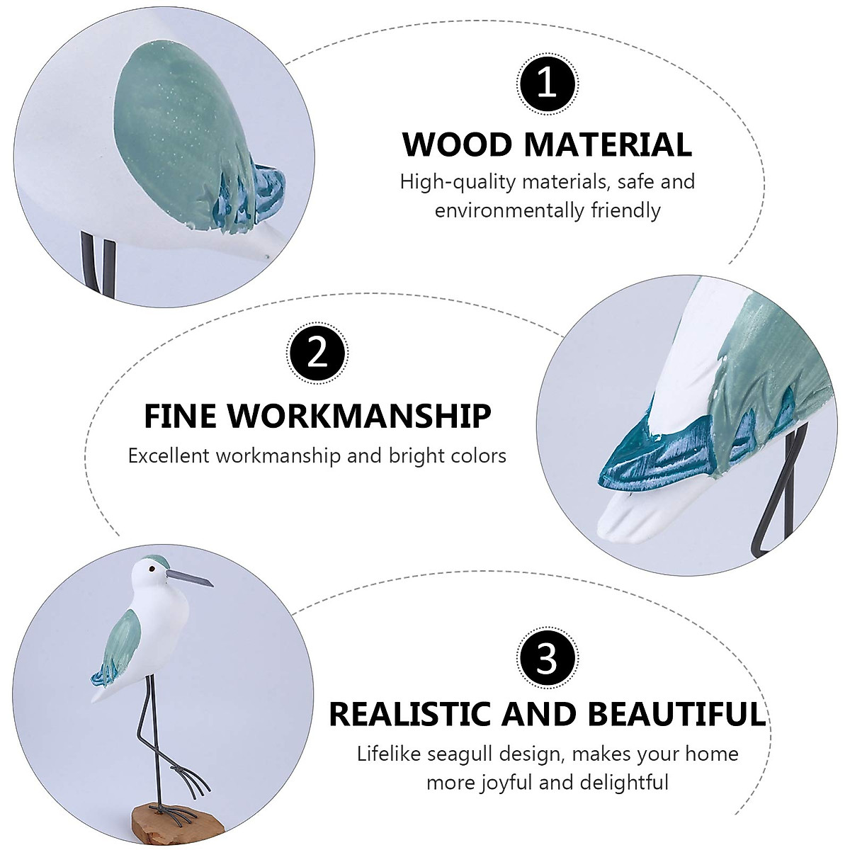 HEALLILY 2pcs Coastal Decor Wooden Seagull Figurine Bird Statue Nautical Coastal Ocean Home Decoration Green