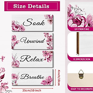 4 Pieces Bathroom Decor Relax Soak Unwind Breathe Wall Art Rustic Farmhouse Wooden Signs for Bathroom Home Spa Laundry Room (Pink)