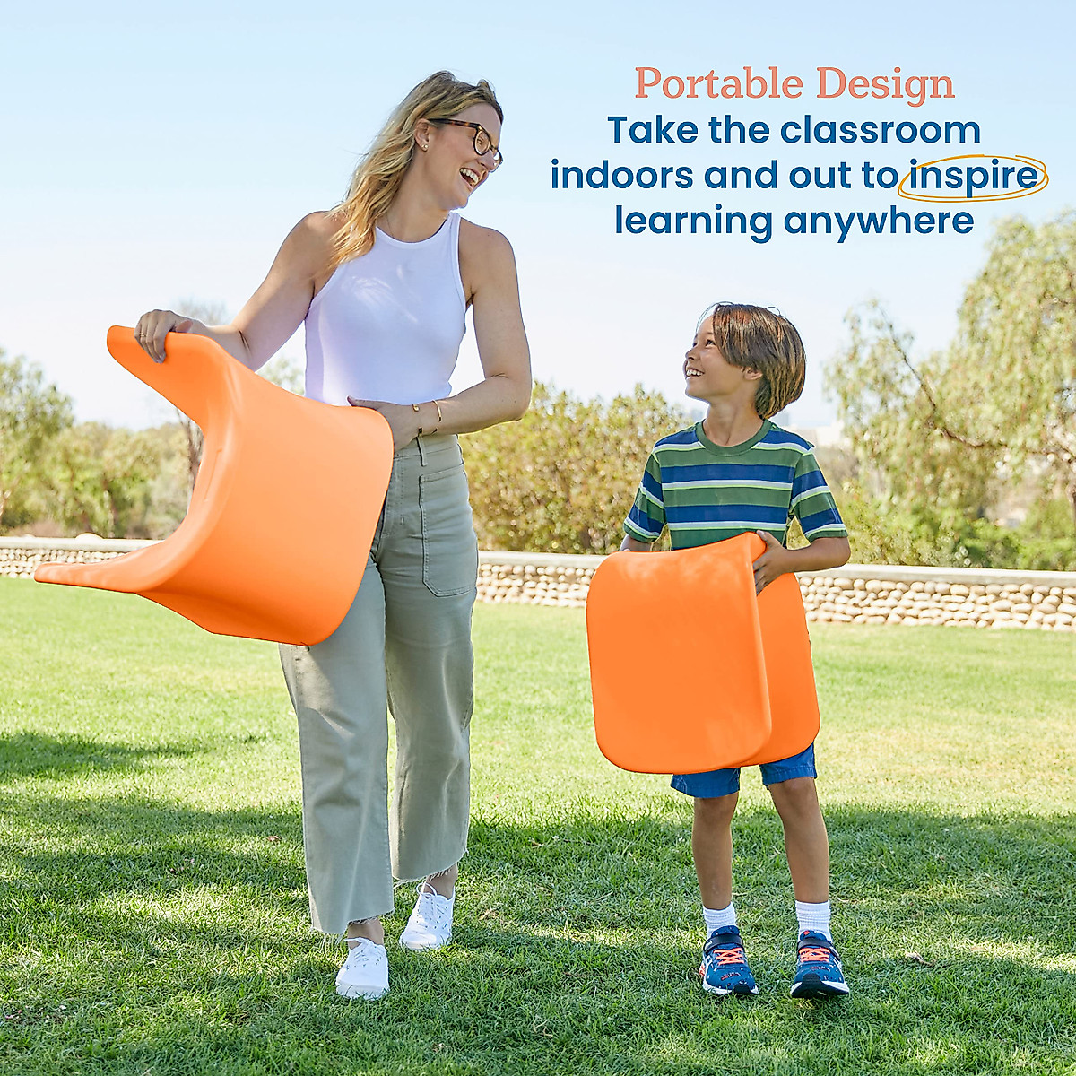 ECR4Kids Wave Seat, 14in - 15.1in Seat Height, Perch Stool, Orange, 2-Pack