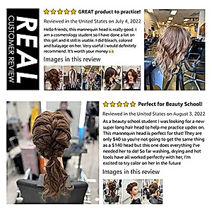 Mannequin Head with Human Hair - 20-22" Cosmetology Mannequin Head with 100% Real Human Hair for Braiding Practice Cutting - Manikin Head with Human Hair for Hairdresser (Brown)