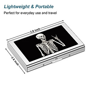 Rouidr Credit Card Holder, Small Slim RFID Credit Card Wallet, Metal Business Case ID Case for Women Men, Skull