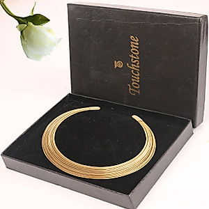 Touchstone gold necklace for woman collar statement trendy womens neck goddess elegant jewelry fashion ancient women strand chunky elegant torque chokers necklaces in antique gold tone