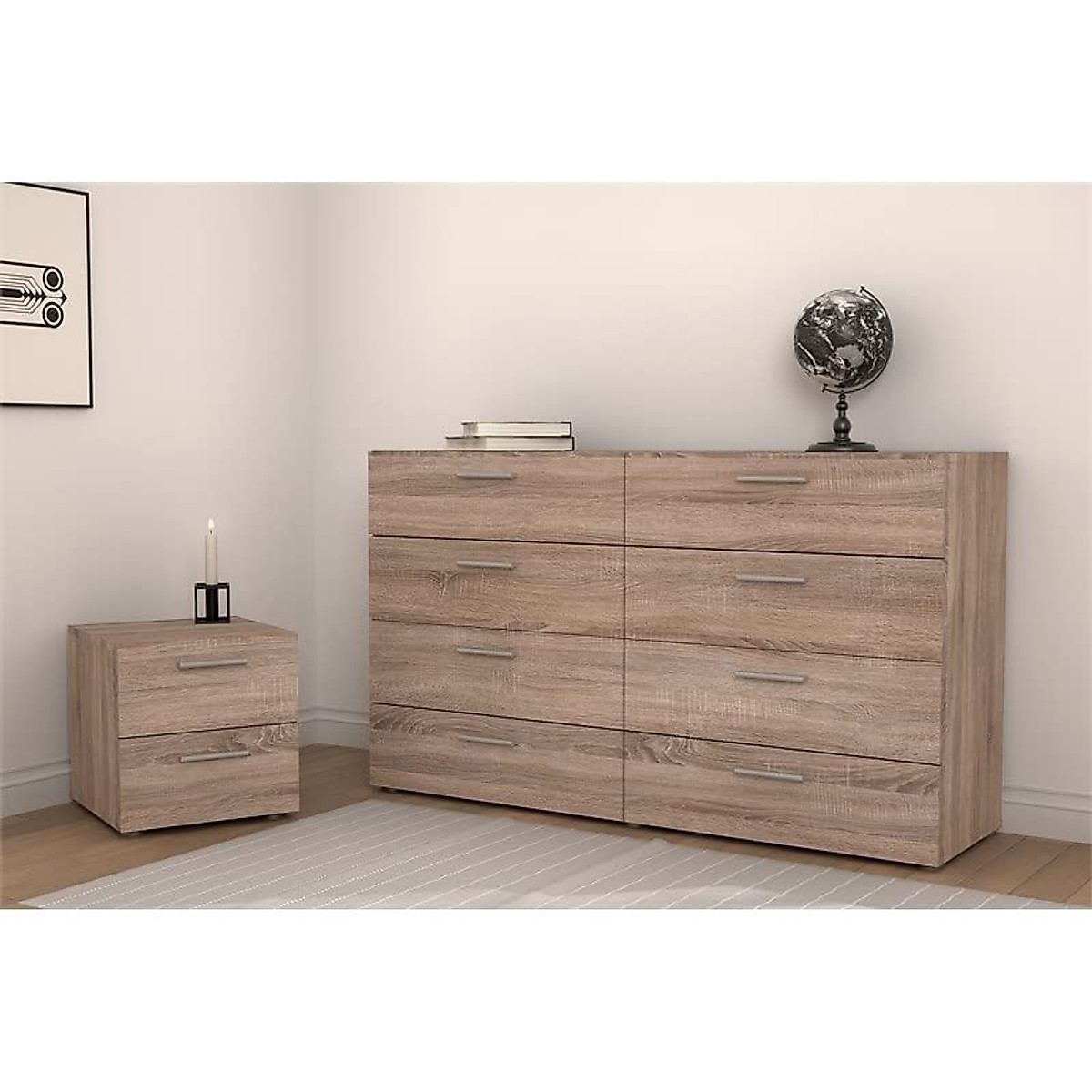 Home Square 3 Piece Bedroom Set with 8 Drawer Dresser and Two 2 Drawer Nightstand in Truffle