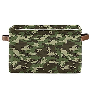 ALAZA Military Camouflage Large Storage Basket with Handles Foldable Decorative 1 Pack Storage Bin Box for Organizing Living Room Shelves Office Closet Clothes