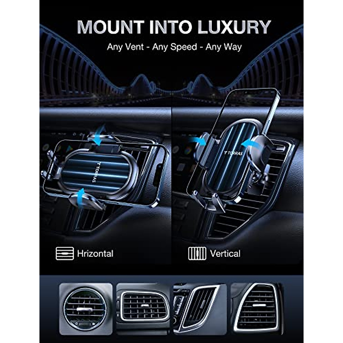 TORRAS [Biggest Clamp Car Phone Holder Mount Vent Clip [Real Thick Case Firmly] Cell Phone Holder Car Air Vent Phone Mount Universal Fit for iPhone 14 13 12 11 Pro Max Samsung Galaxy S22 Ultra Note20