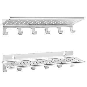 AOQIYU Floating Shelf with Hooks, Portable Storage Shelves for Bathroom, Kitchen, Living Room & Bedroom, Adhesive Small Wall Shelves, Bathroom Shower Organizer(Silver, W4.3xL13)