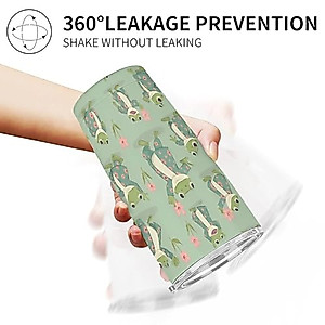 KIOWEIR Cute Frog And Flower Stainless Steel Tumbler 20oz With Lid And Straw, Insulated Tumblers Coffee Cup, Travel Mug for Ice Drink & Hot Beverage for Women Men Boys Girls