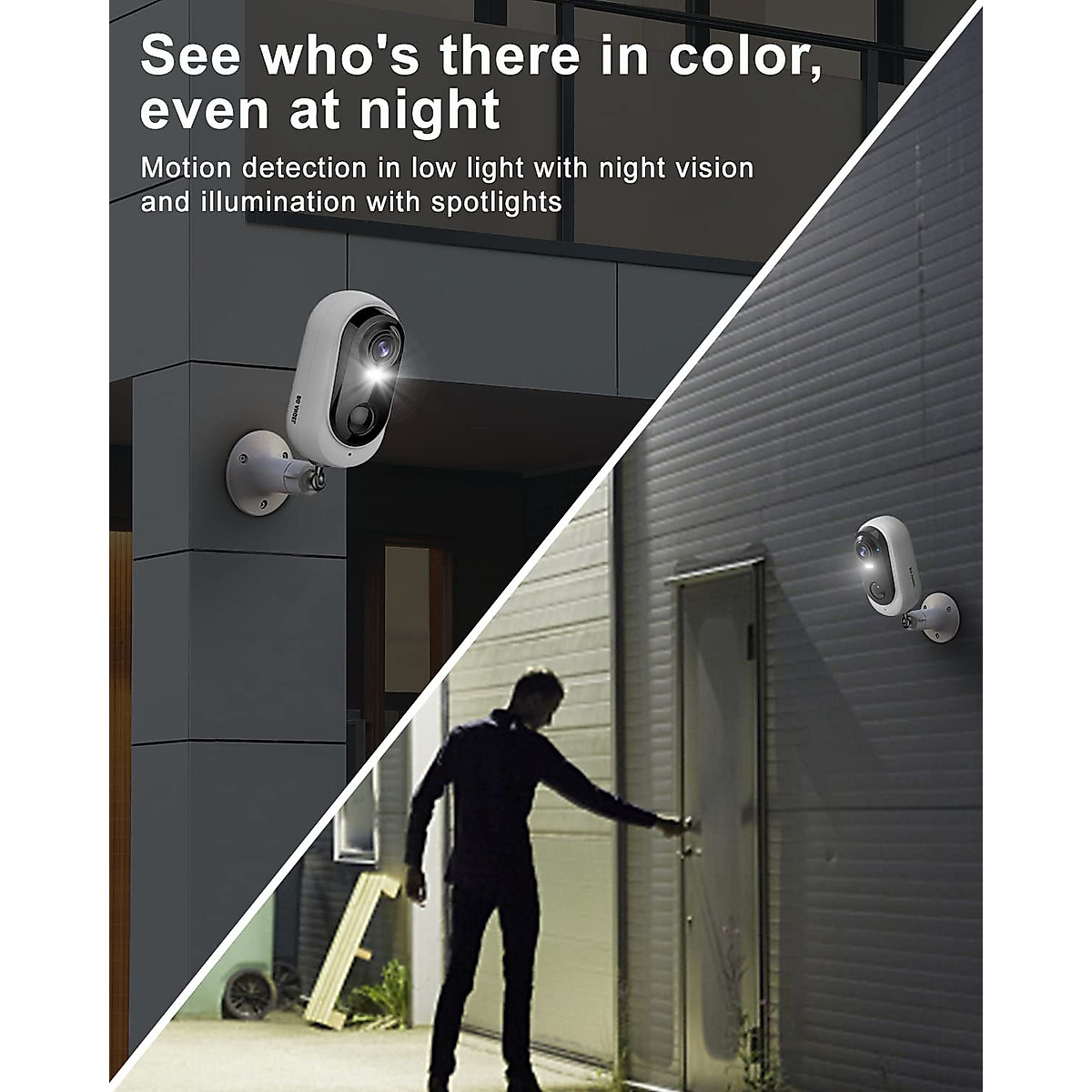 BG ANGEL Security Camera Outdoor, Wireless 1080P Home Surveillance Cameras, WiFi Camera Rechargeable Battery Powered w/Color Night Vision, PIR Motion Detection Sensor, Siren Alarm, 2-Way Audio, IP65