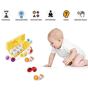 Easter Matching Eggs Easter Basket Stuffers Gift for 1 2 3 Years Old Toddlers Kids Boys Girls Educational Color Shape Eggs(12 Eggs in Carton)