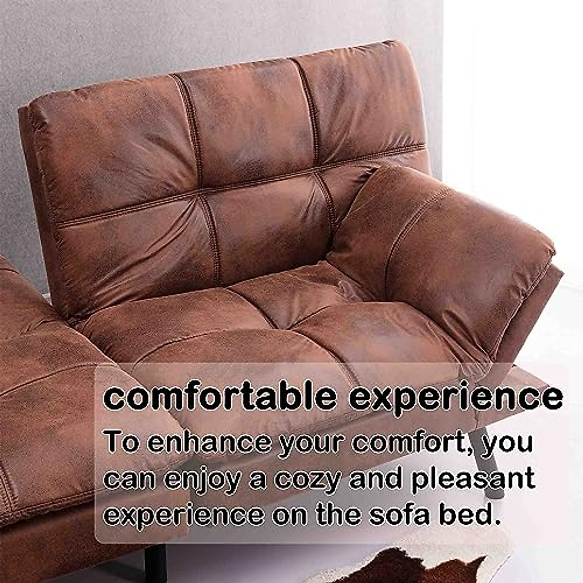 RIDFY Convertible Futon Couch Bed, Modern Folding Sleeper Sofa Bed, Memory Foam Futon Sofa Bed, Couch Daybed with Adjustable Armrests, Pull Out Sleeper(Black) (Brown)