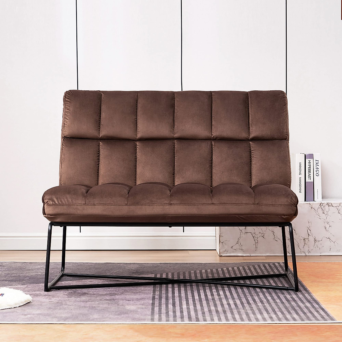 MCombo Loveseat Sofa Couch, Mid-Century Velvet Armless Settee, 2-Seater Upholstered Bench for Living Room Bedroom 4018 (2 Sets Brown)