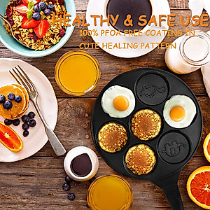 NBFTLTOP Non-Stick Pancake Pan, Sarten Para Pancakes Griddle Mini Pancake Maker Flapjack Faces Crepe Pan with Silicone spatula & Brush