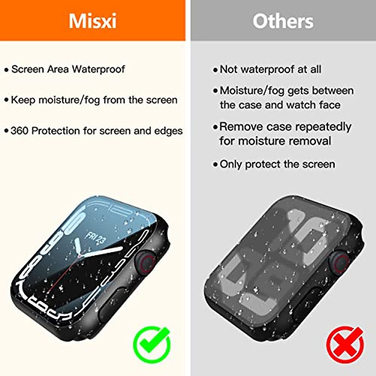 Misxi 2 Pack Waterproof Black Hard Case with Tempered Glass Compatible with Apple Watch Series 6 SE Series 5 Series 4 40mm, Ultra-Thin Durable Protective Cover for iWatch Screen Protector