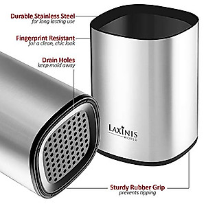 Stainless Steel Kitchen Utensil Holder, Kitchen Caddy, Large Utensil Organizer, Modern Rectangular Design, 6.1” by 5” Utensils Crock (utensils not included)