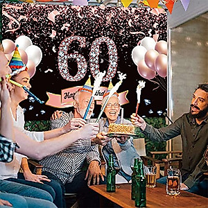 Trgowaul 60th Birthday Decorations for Women - Rose Gold Birthday Backdrop Banner, 60 Year Old Birthday Party Poster Decor, Happy 60th Birthday Party Decoration Photography Background