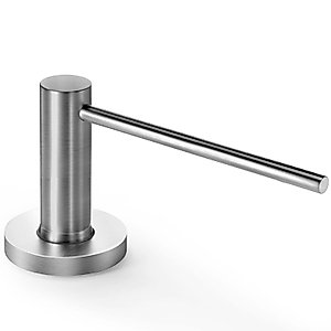 qiwip Long Spout Kitchen Sink Soap Dispenser for Granite & Quartz Countertop- Brushed Stainless Steel Finished- Wide Flange Provides Great Coverage on American Standard Sink Holes
