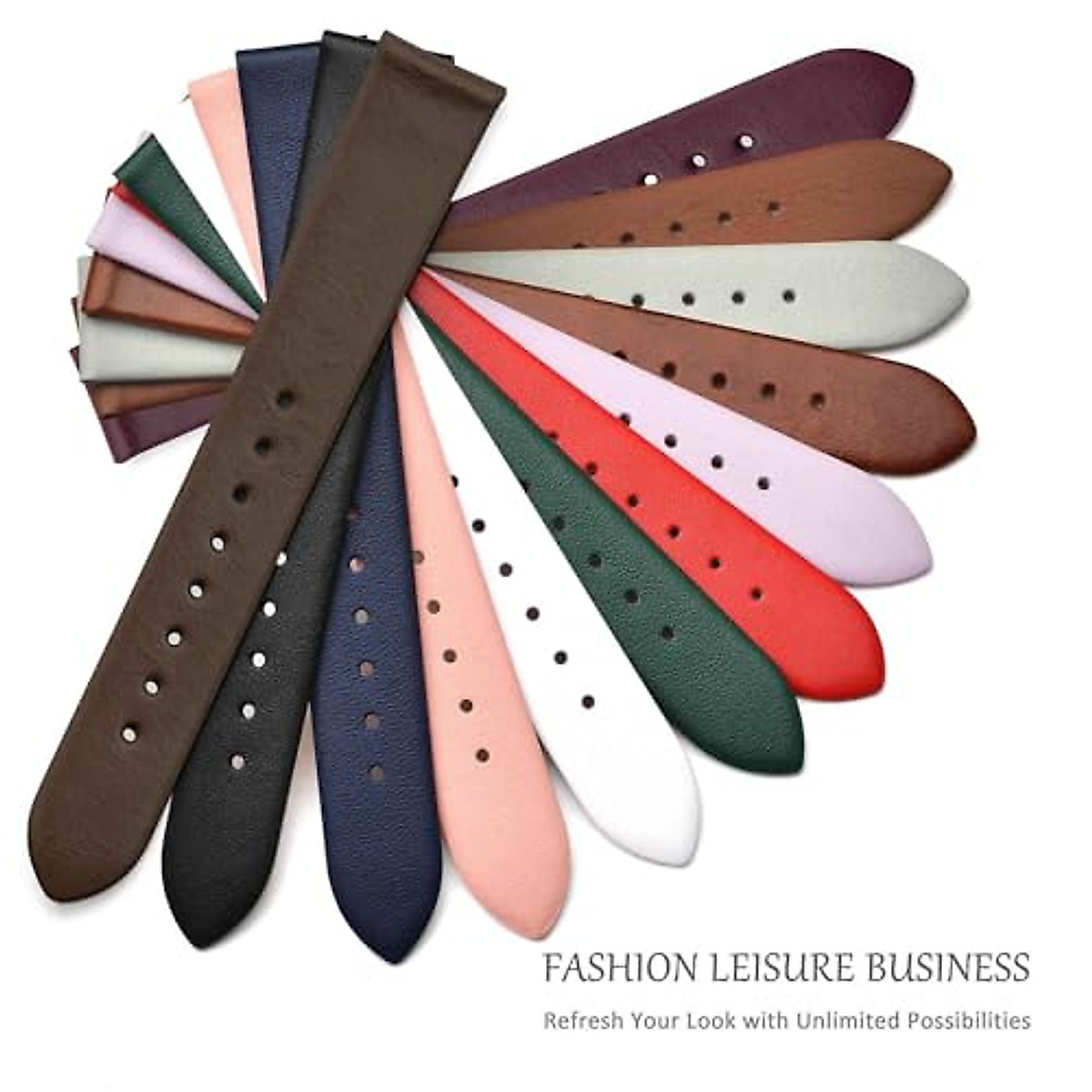 WOCCI 14mm Lug Width, Elegant Watch Band, Genuine Leather Replacement Strap with Silver Buckle (Black)