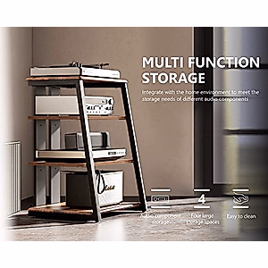 FITUEYES Design 4-Tier AV Media Stand Corner Shelf Stand Wooden Corner Shelves Component Cabinet Stereo Rack Audio Tower with Height Adjustable Wooden Shelves for/Apple Tv/Xbox One/ps4 (Walnut)