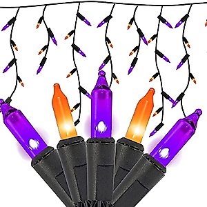 Dazzle Bright 8.5 FT 150 Count Mini Icicle Lights, Halloween Decorations for Indoor Outdoor Home Garden Holiday Party (Purple & Orange)