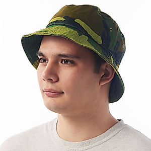The Hat Depot 300N Unisex 100% Cotton Packable Summer Travel Bucket Hat (S/M, Woodland Camouflage)
