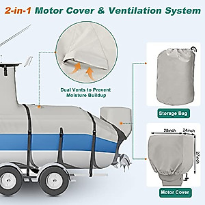 Nukugula 800D 100% Waterproof T-Top Boat Cover Marine Grade Canvas Trailerable T Top Boat Cover with 19 Windproof Straps Fit 22'-24' Long (Beam Width Up to 116") Center Console Boat with T Top Roof