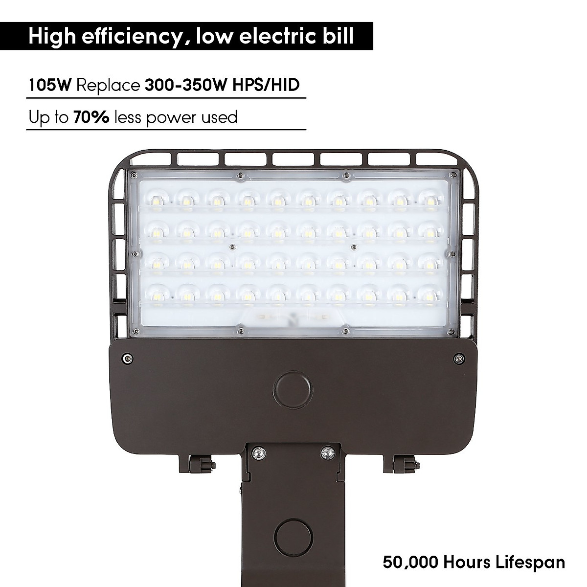 LEONLITE 105W LED Shoebox Area Pole Light, Parking Lot Outdoor Street Lamp, 300W-350W MH/HPS Equivalent, 13,500Lm, 5000K Daylight, Photocell Included, UL-Listed, Wet Location Applicable