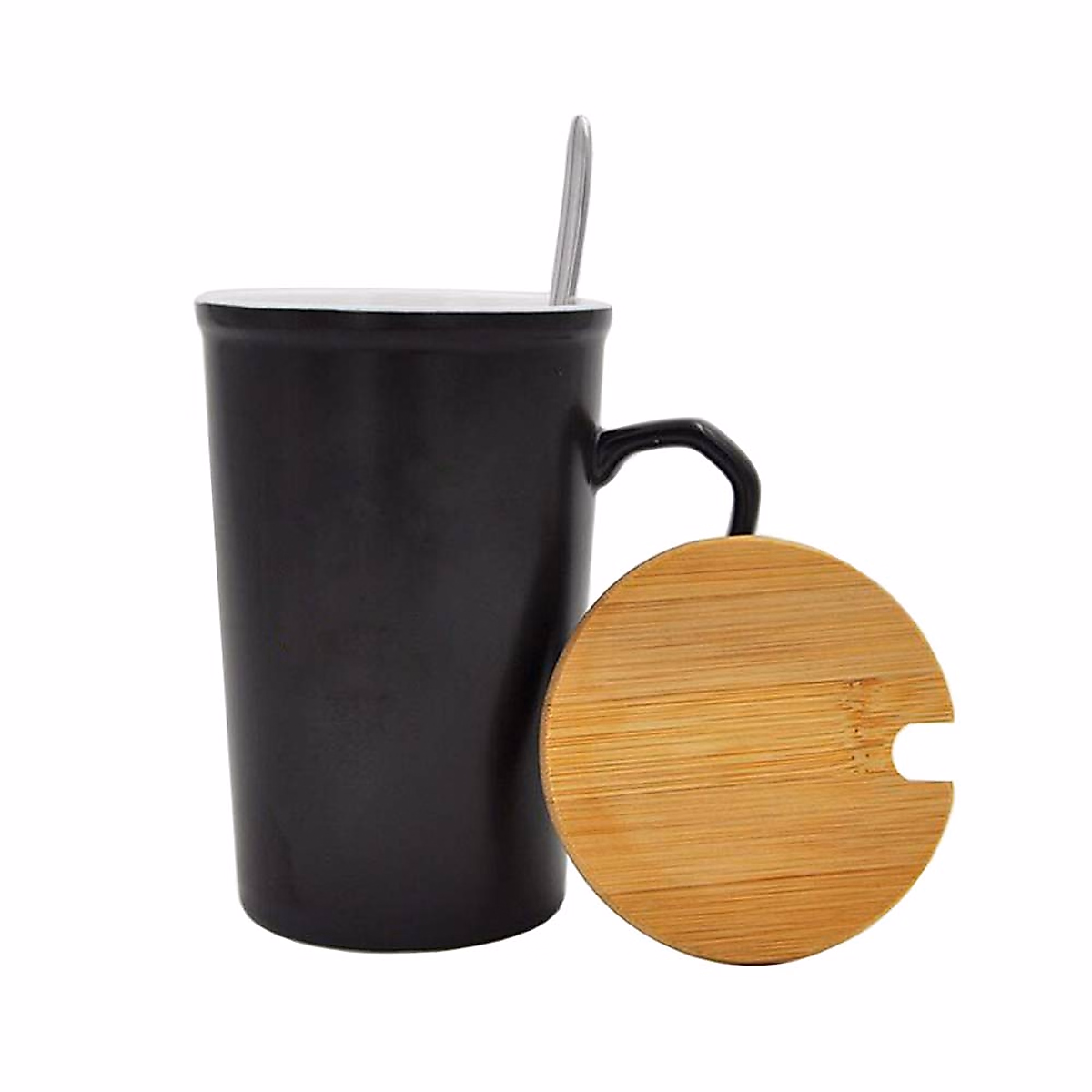 4Pcs Natural Bamboo Mug Lids with Spoon Hole Regular Mouth Mug Cover Heat Resistant Decorative Bamboo Lids Compatible Cup Lid for Drink Cup Coffee Mug Jar (Outer Diameter 3.35inch)